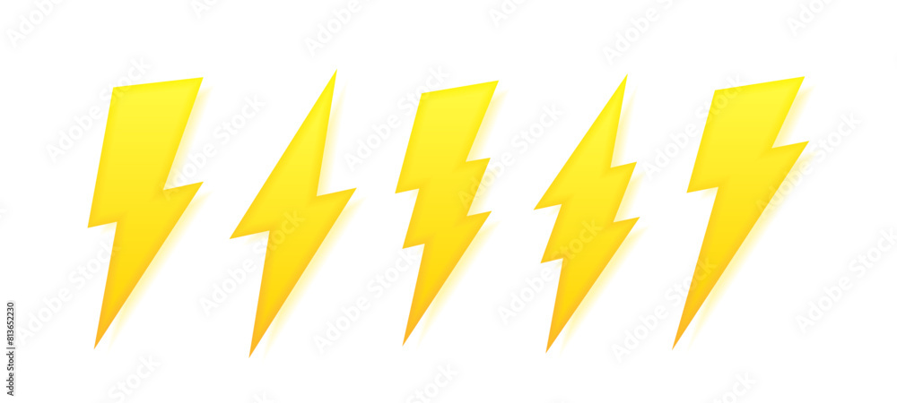 Vecteur Stock 3d lightning bolt set. Thunderbolt, lightning strike on ...