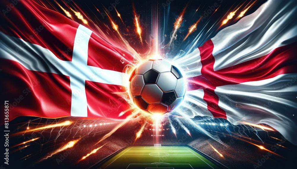 Denmark vs England football match, country flags and stadium, UEFA Euro ...