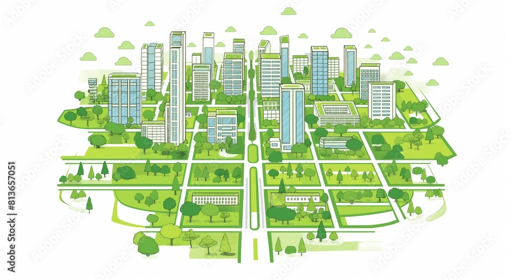 Eco-friendly urban design concept: sustainable city map with green ...