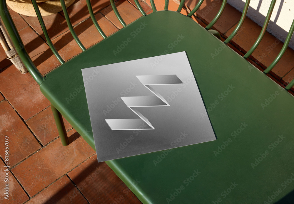 Mockup of customized LP album cover on bench Stock Template | Adobe Stock