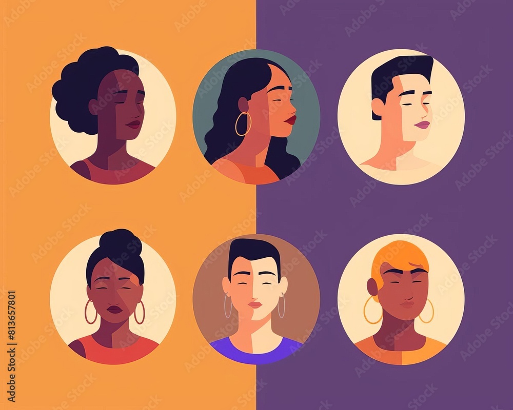 Basic portraits flat design side view Facial features theme animation ...