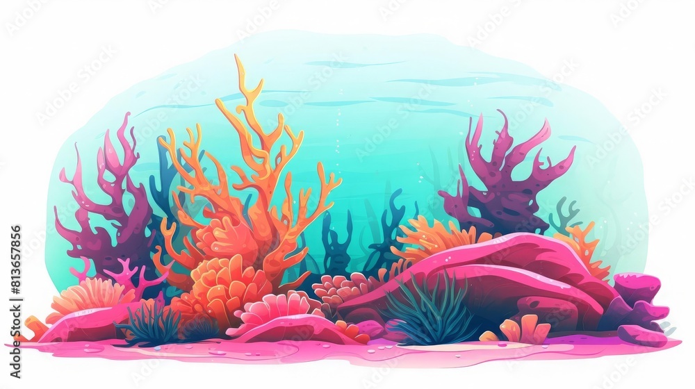 Coral reef flat design front view Marine theme water color ...