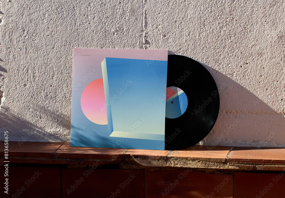 Mockup of customizable LP album by wall in sleeve Stock Template ...