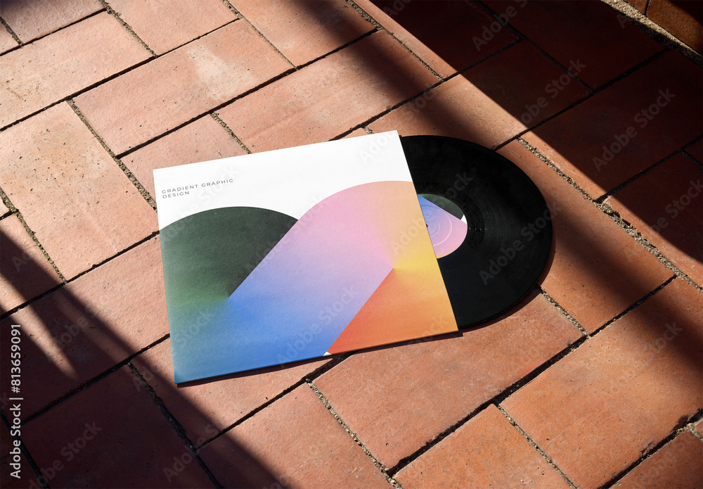 Mockup of customizable LP album in sleeve on bricks Stock Template ...