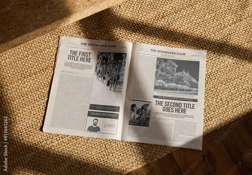 Mockup of open newspaper with customizable pages Stock Template | Adobe ...
