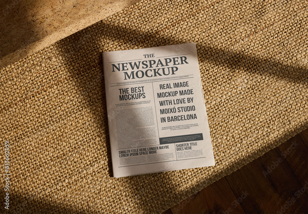 Mockup of customized newspaper front page Stock Template | Adobe Stock