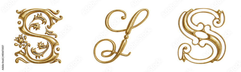 Letter S ornate golden decorative drop cap initials isolated on ...