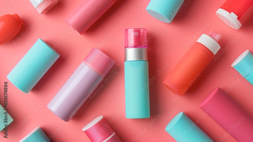 Isolated background with studio lighting, top view of deodorant sprays ...