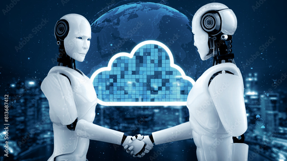 MLP 3d illustration AI robot huminoid uses cloud computing technology ...