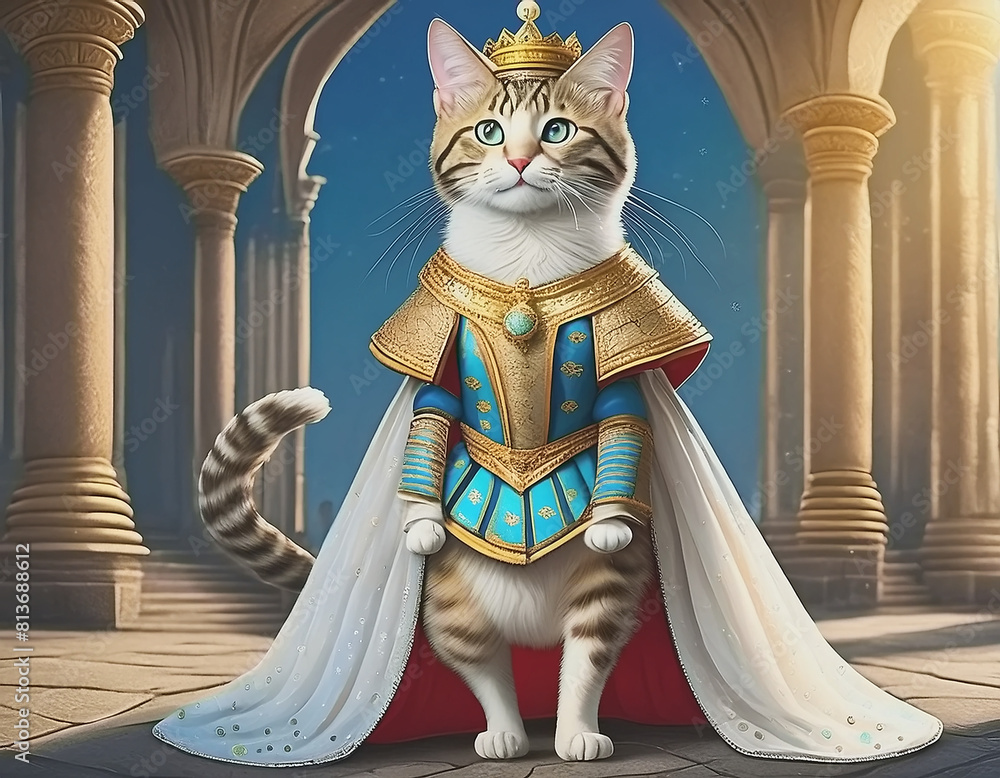 Tabby Cat Dressed as a Royal Middle Ages Queen Illustration AI Stock ...