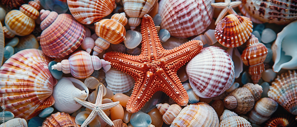 Seashells background texture close up. Closeup of beautiful colorful ...