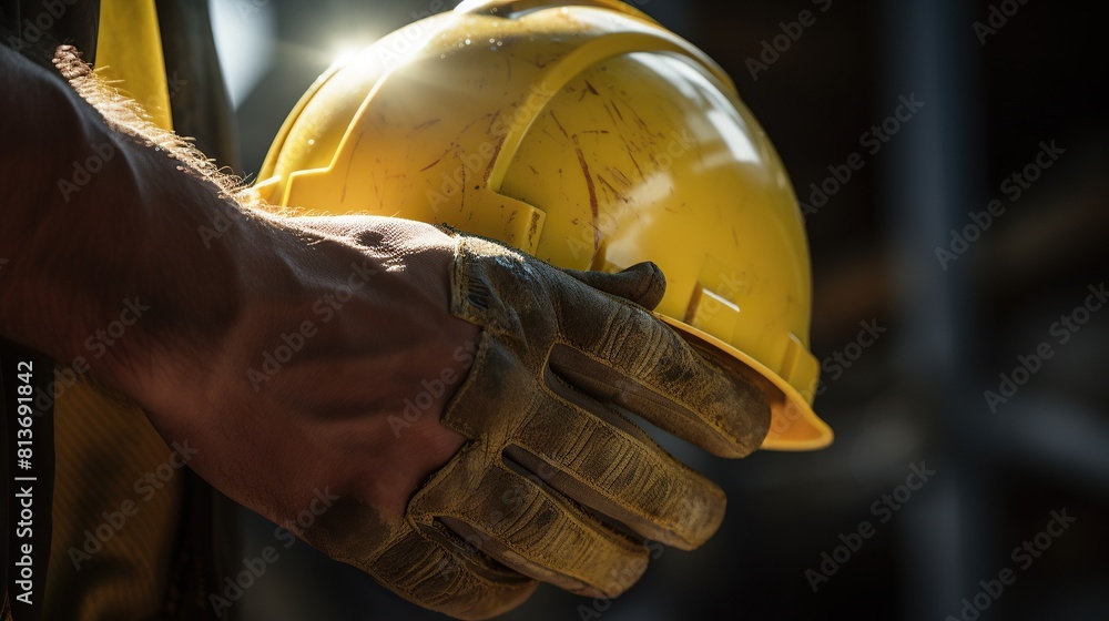Construction worker holding yellow safety helmet,work safety , Worker ...