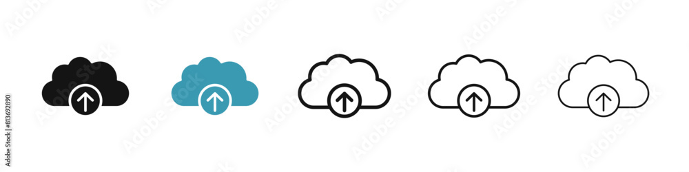Vetor de Cloud upload icon set. cloud data storage server icon. save to upload button pictogram ...