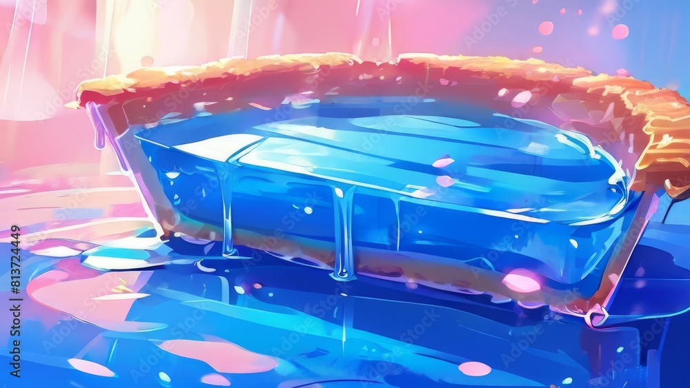 Bright blue jelly cake on a shortbread base. Food from manga or anime ...