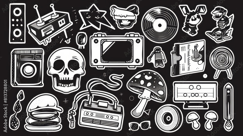 Retro rave and psychedelic Y2K stickers set with trippy mushrooms ...