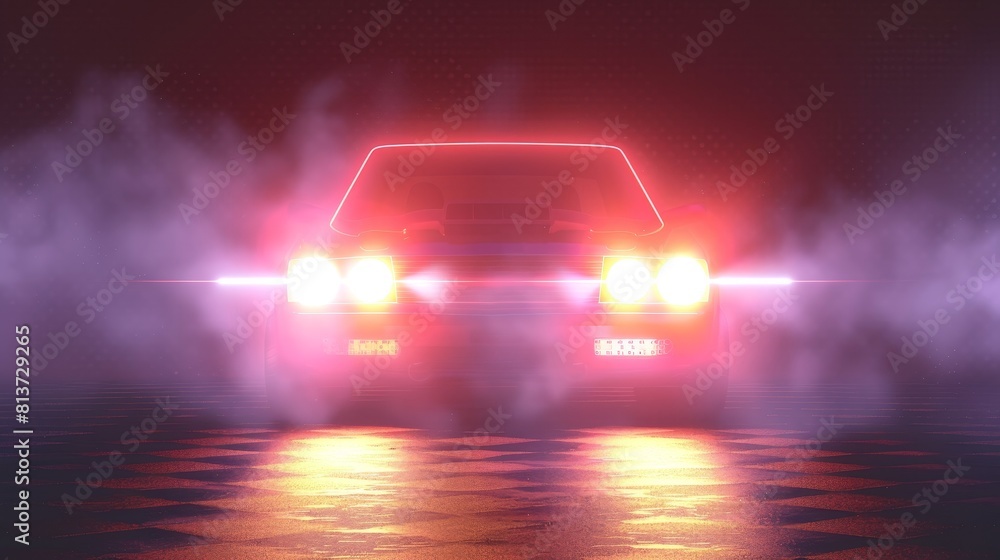 Lights from the front of a car in fog at night. Automobile led ...