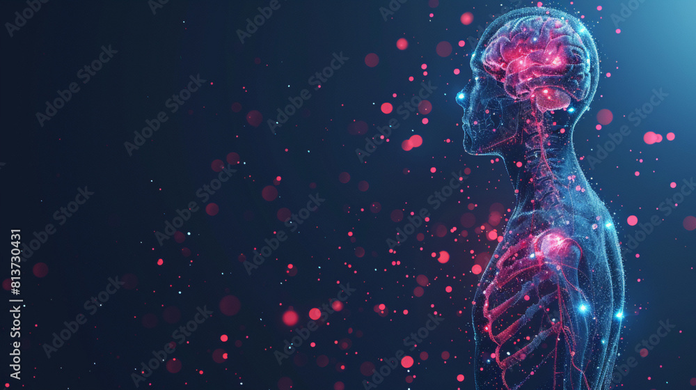 An illustration of the human nervous system in profile, with red ...
