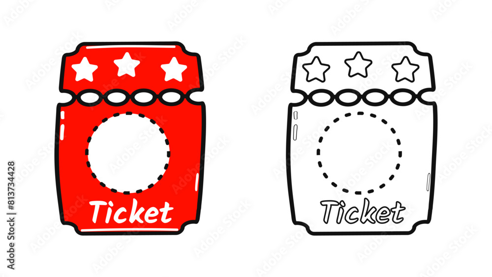Funny cute happy Cinema ticket characters bundle set. Vector hand drawn ...