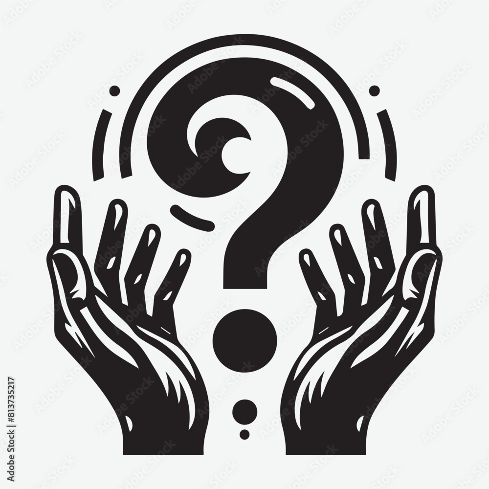 Question marks and human hands vector silhouette illustration. human ...