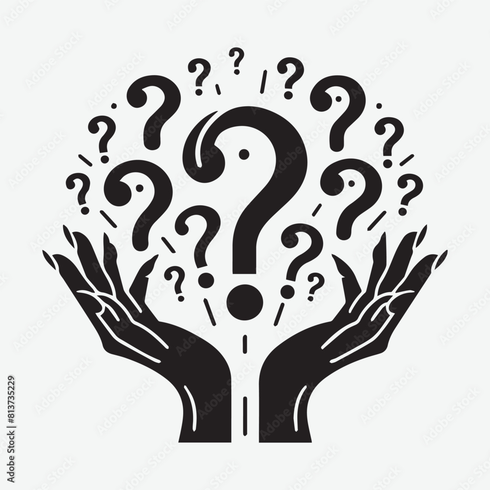 Question marks and human hands vector silhouette illustration. human ...