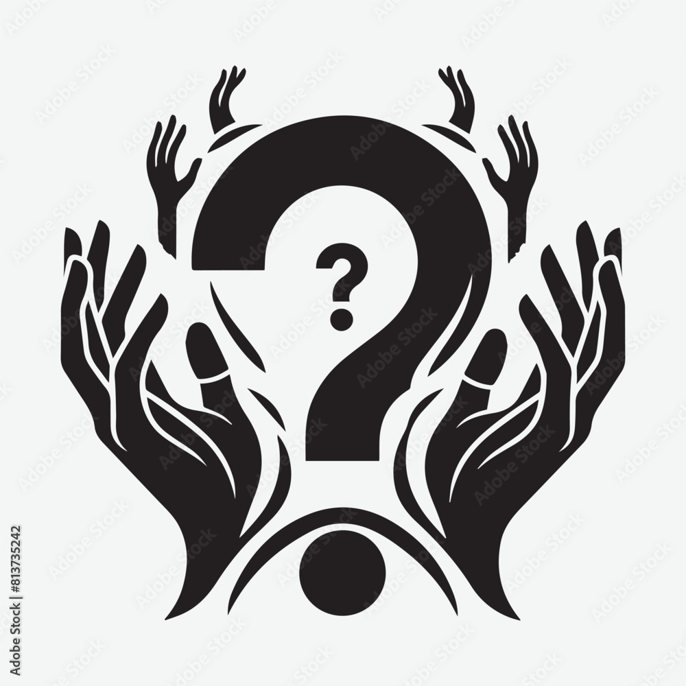 Question marks and human hands vector silhouette illustration. human ...