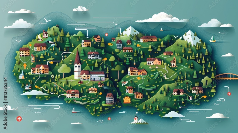 switzerland country map, flat cartoon vector design Stock Illustration ...