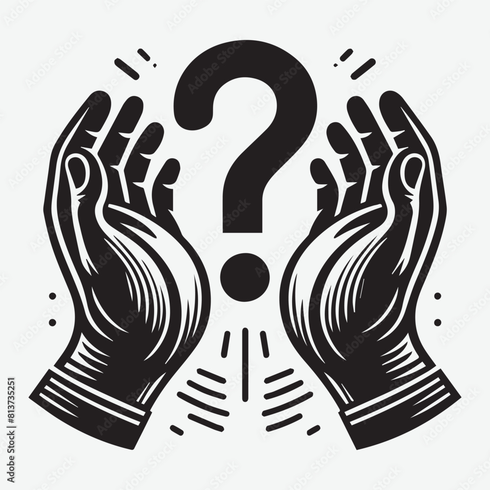 Vetor de Question marks and human hands vector silhouette illustration ...