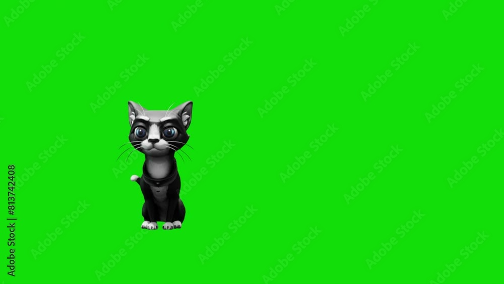 3D character animation of a cute black cartoon cat licking a foot ...