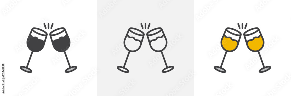 Glass-cheers icon set. Icons for champagne glasses, New Year toasts ...