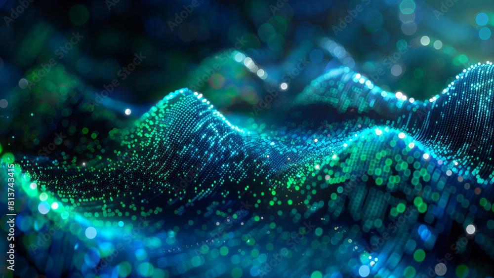 Dynamic Digital Landscape: Futuristic Blue and Green Wave Pattern ...