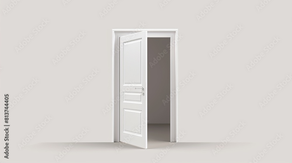 Open and close a white house door frame in 3D. Realistic animated front ...