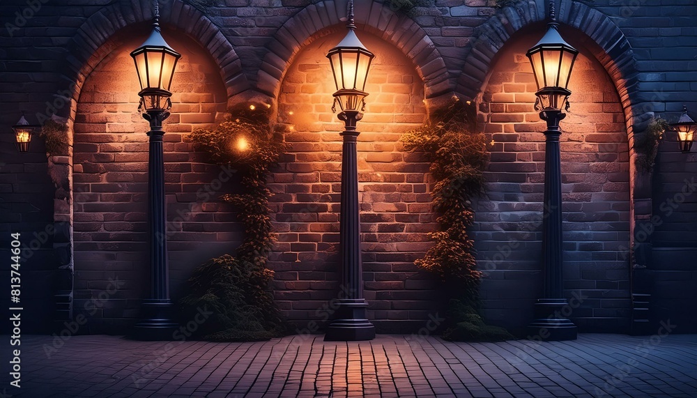 Brick wall and street lights ,architecture, arch, old, stone, building ...