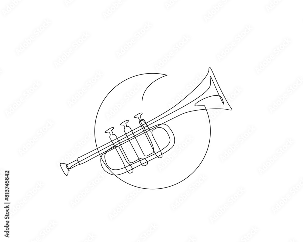 Continuous one line drawing of trumpet illustration. Classic trumpet ...