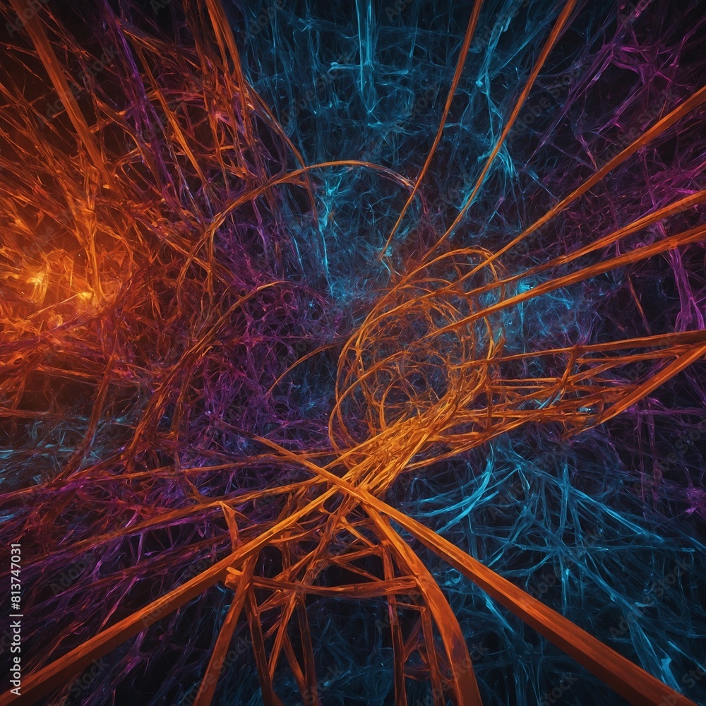 Complex network of illuminated, intertwining lines creates visually ...