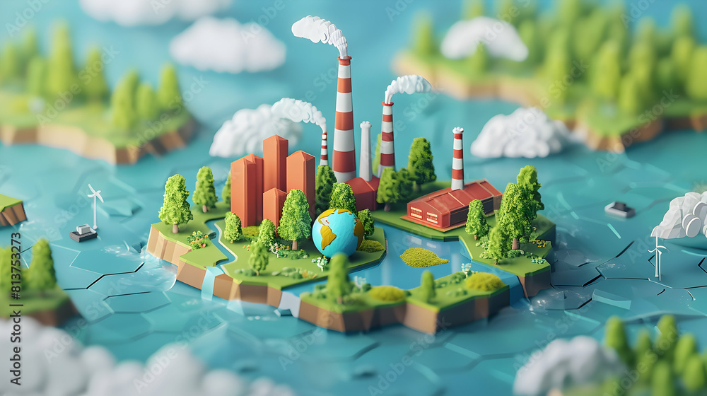 Corporate Carbon Footprint Reduction Icon: Isometric Illustration for ...