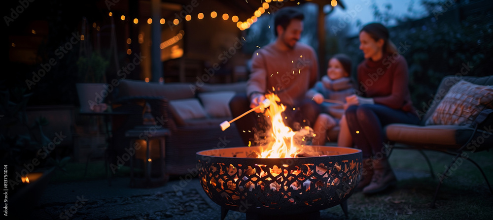 Foto de capturing a family sitting around a fire pit in their backyard ...