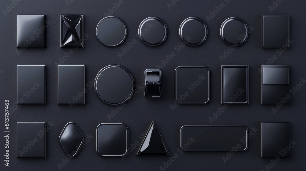 Black buttons for UI app. Modern 3D design elements for user interface ...