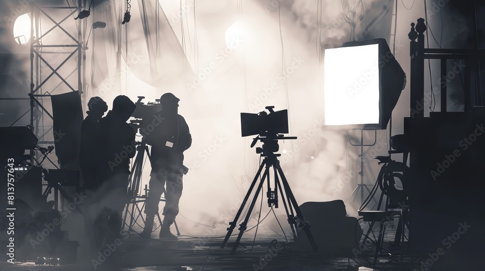 Behind the Scenes, outdoor movie production set, cameras, equipment ...