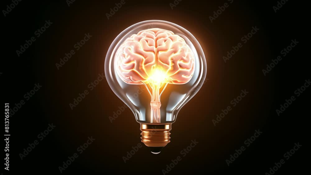 The human brain combined with an electric light bulb. Cerebrum shape in ...