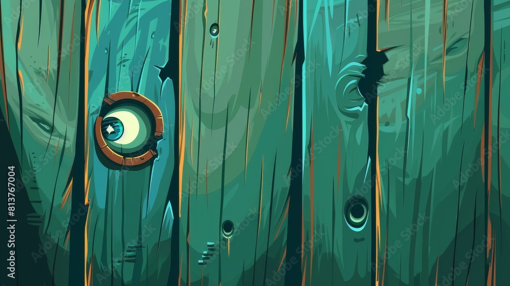 Hidden human or animal eye in fence hole, surveillance or voyeurism ...