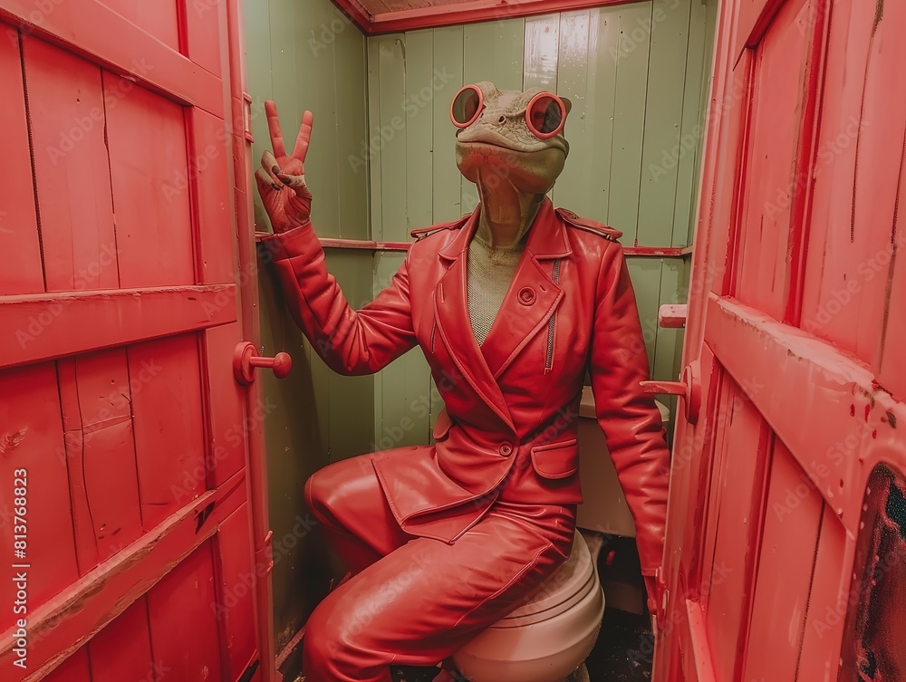 selfie of a fat badass humanoid lizard with leather jacket and ...