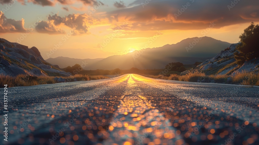 Low level view of empty old paved road in mountain area Stock Photo ...