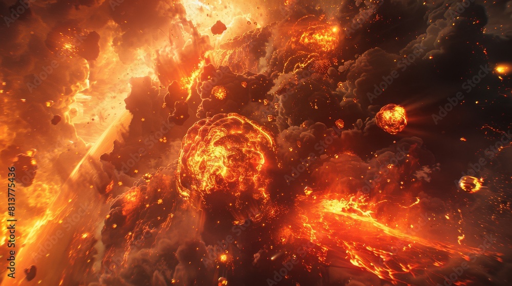 Create a divine Godly multiverse with blazing fire oozing out ...