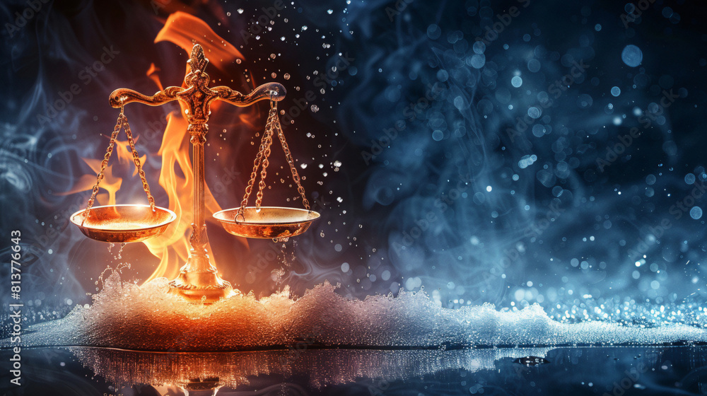 Balance scales with flames and ice as metaphors - An evocative image ...