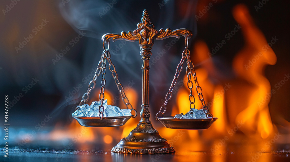 Balance scales with flames and ice as metaphors - An evocative image ...