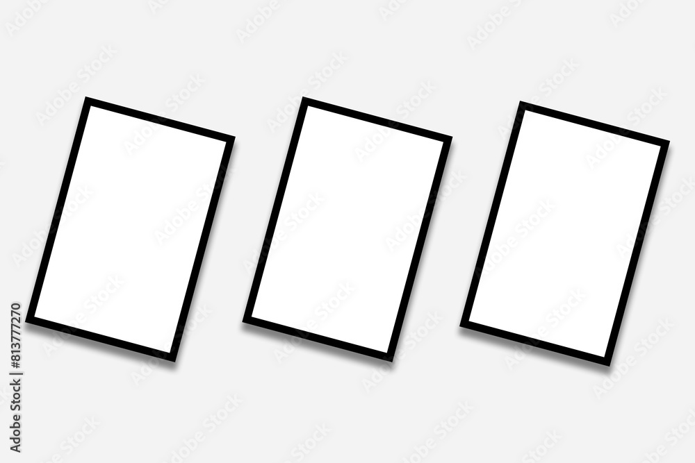 3 Blank rectangle photo frames template with black borders & an oblique ...