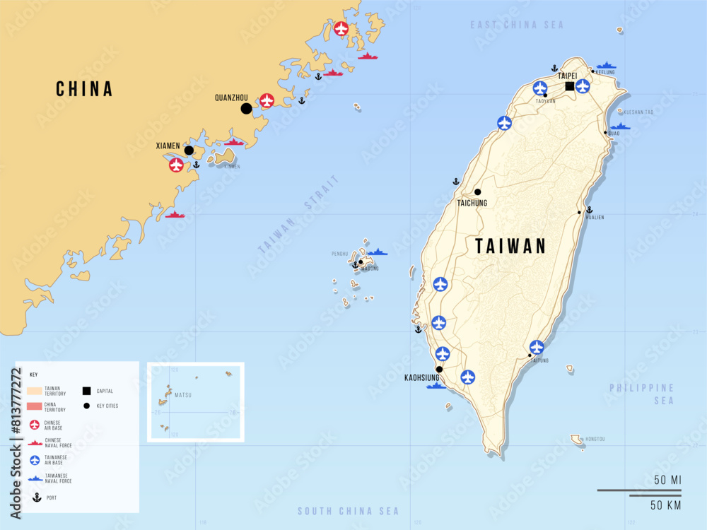 Taiwan map. Military forces in concept risk Taiwan of War with China ...