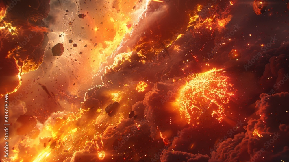 Create a divine Godly multiverse with blazing fire oozing out ...