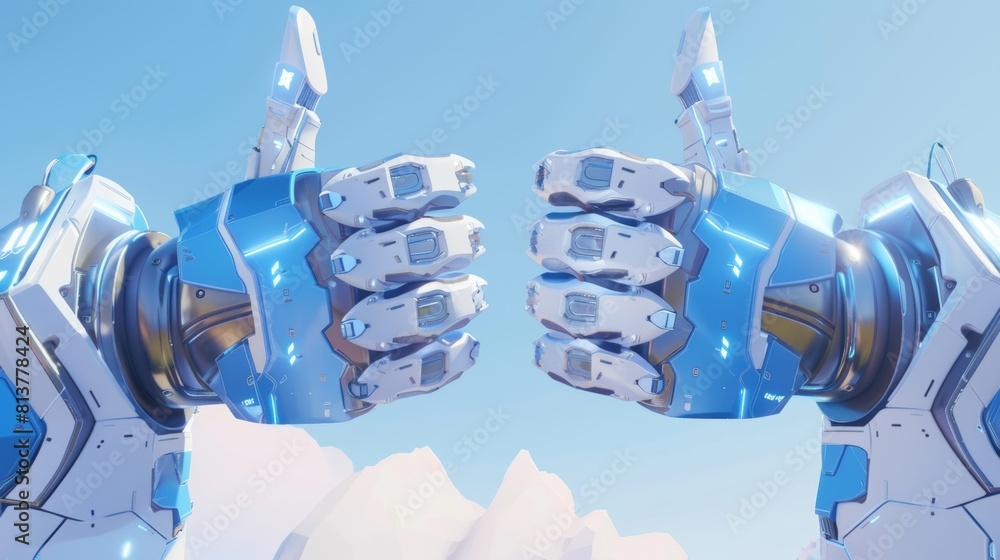 Robot hands 3d render, chatbot palm gestures and body language symbols ...