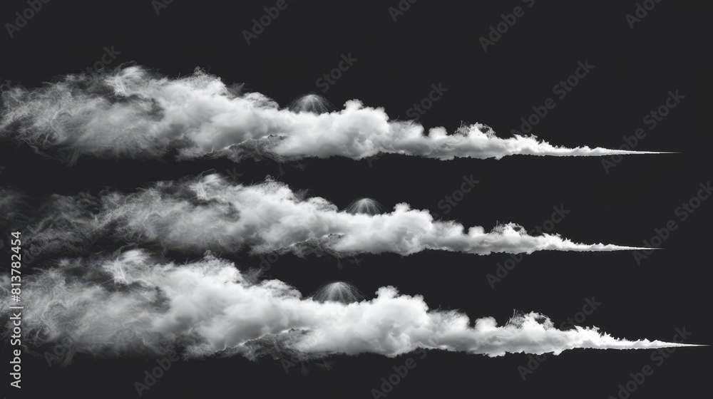 Isolated 3D moderns of white smoke clouds, wind blow, spray, powder and ...